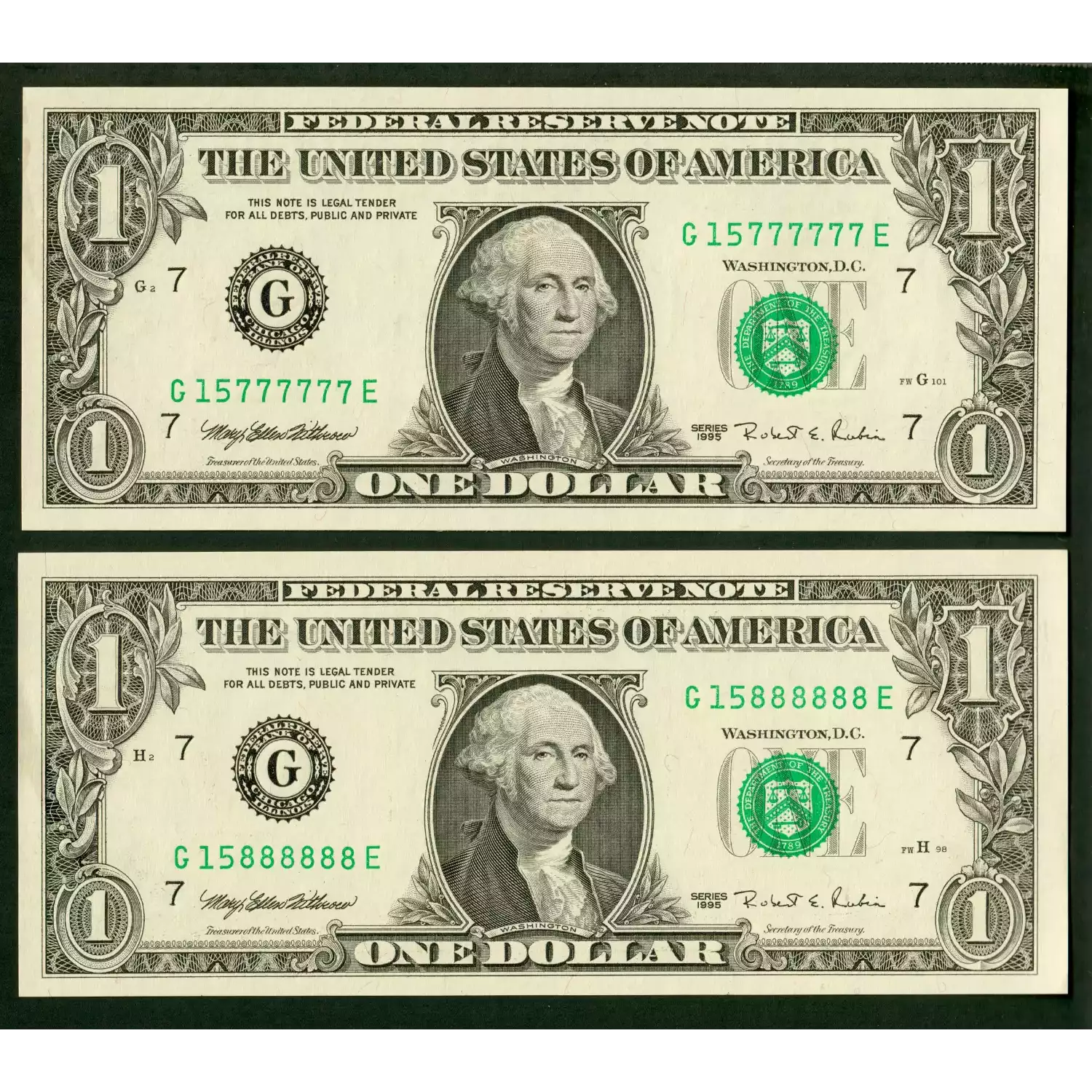 $1 1995 Green seal. Small Size $1 Federal Reserve Notes 1921-G ...