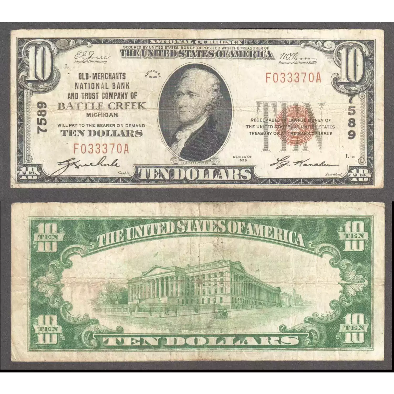$10 1929 small brown seal. Small National Bank Notes 1801-1 - Executive ...