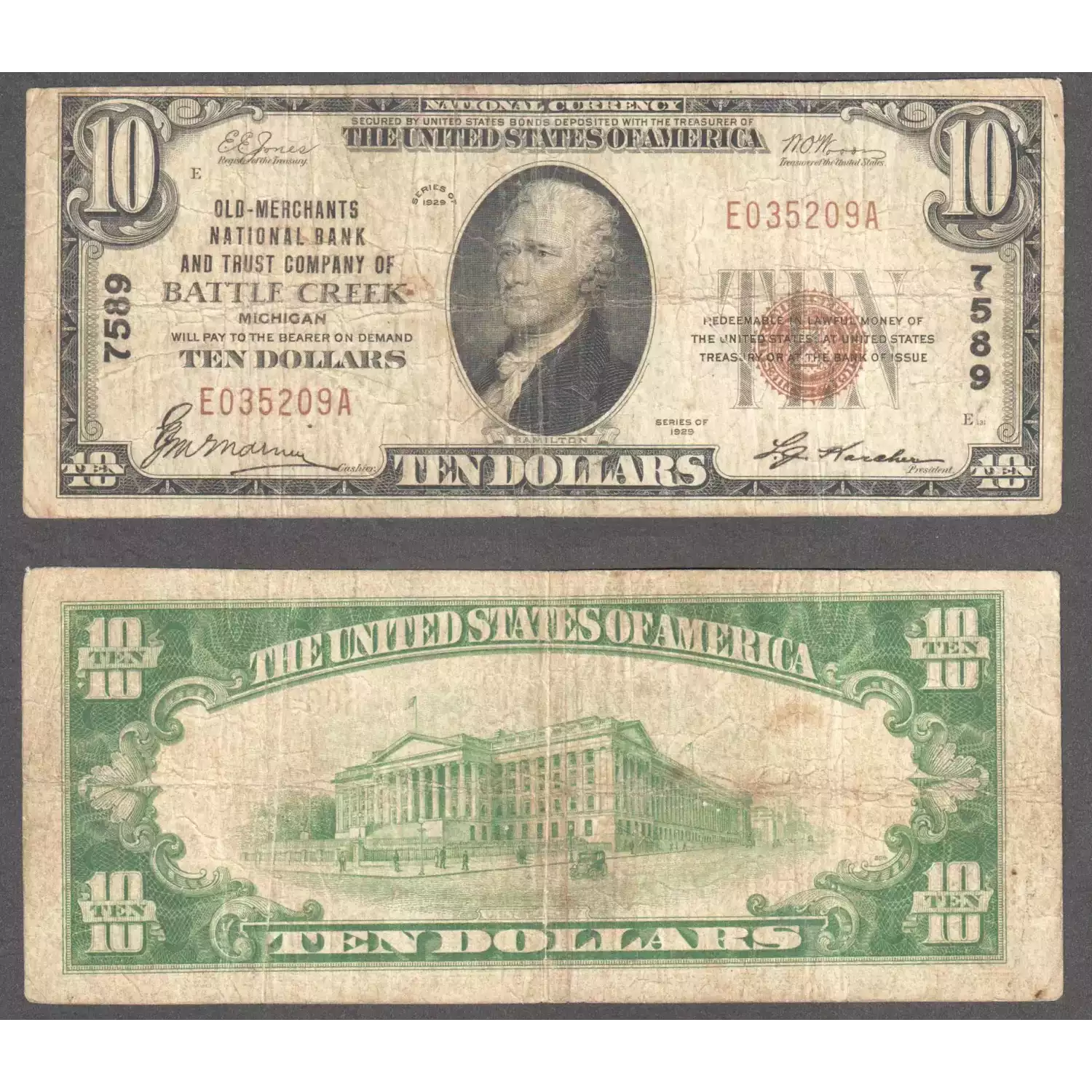 $10 1929 small brown seal. Small National Bank Notes 1801-1 - Executive ...