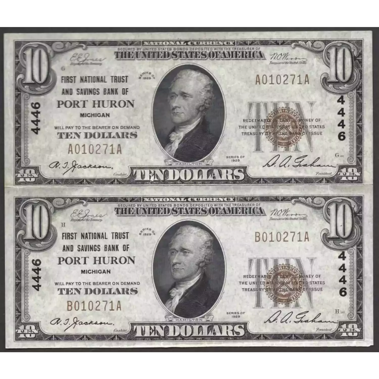 $10 1929 small brown seal. Small National Bank Notes 1801-1 - Executive ...