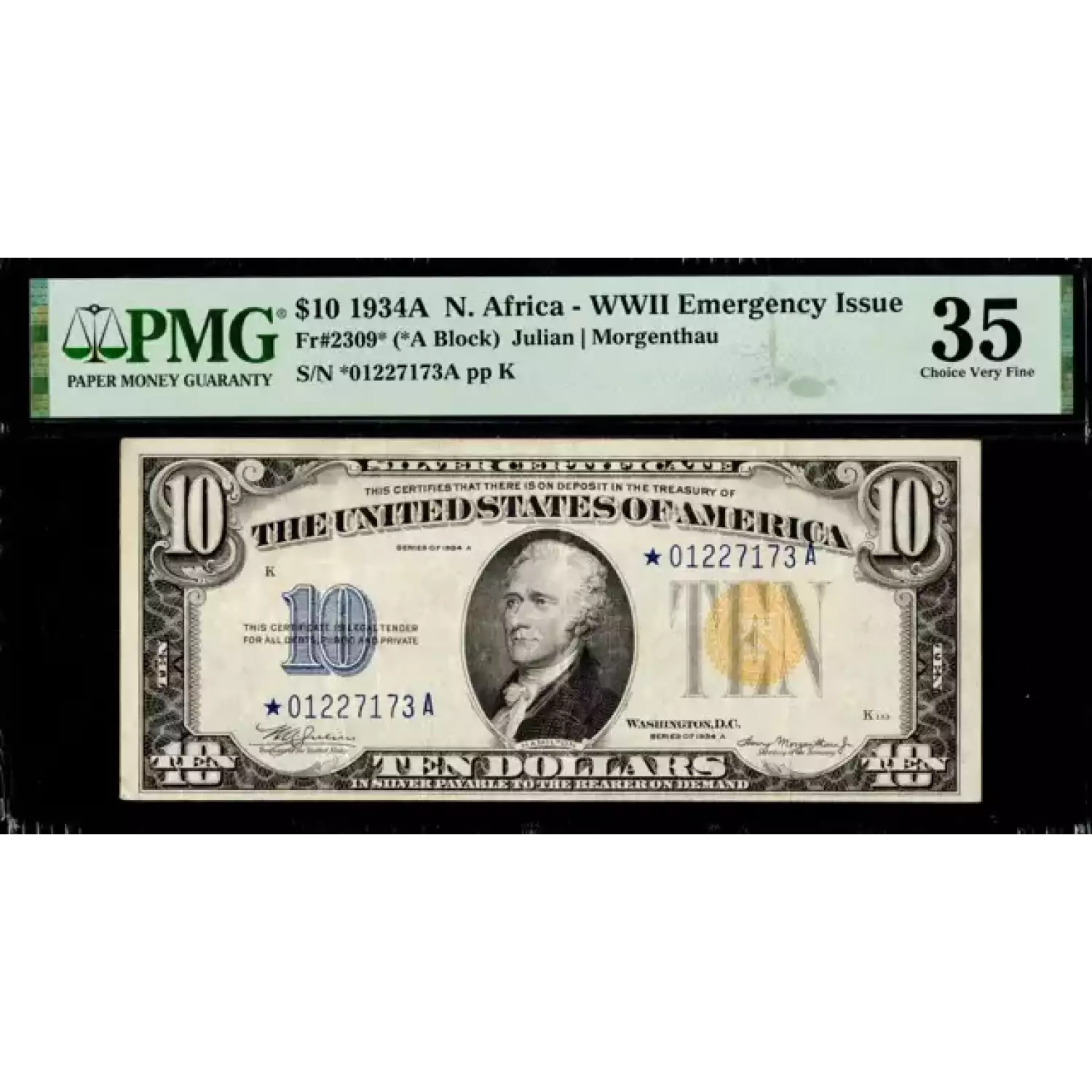 $10 1934-A yellow seal Emergency Notes Issued During WW2 2309 ...