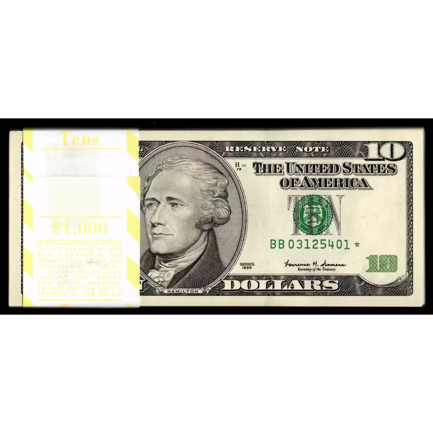 $10 1999 Treasury seal. Small Size $10 Federal Reserve Notes 2034-B ...