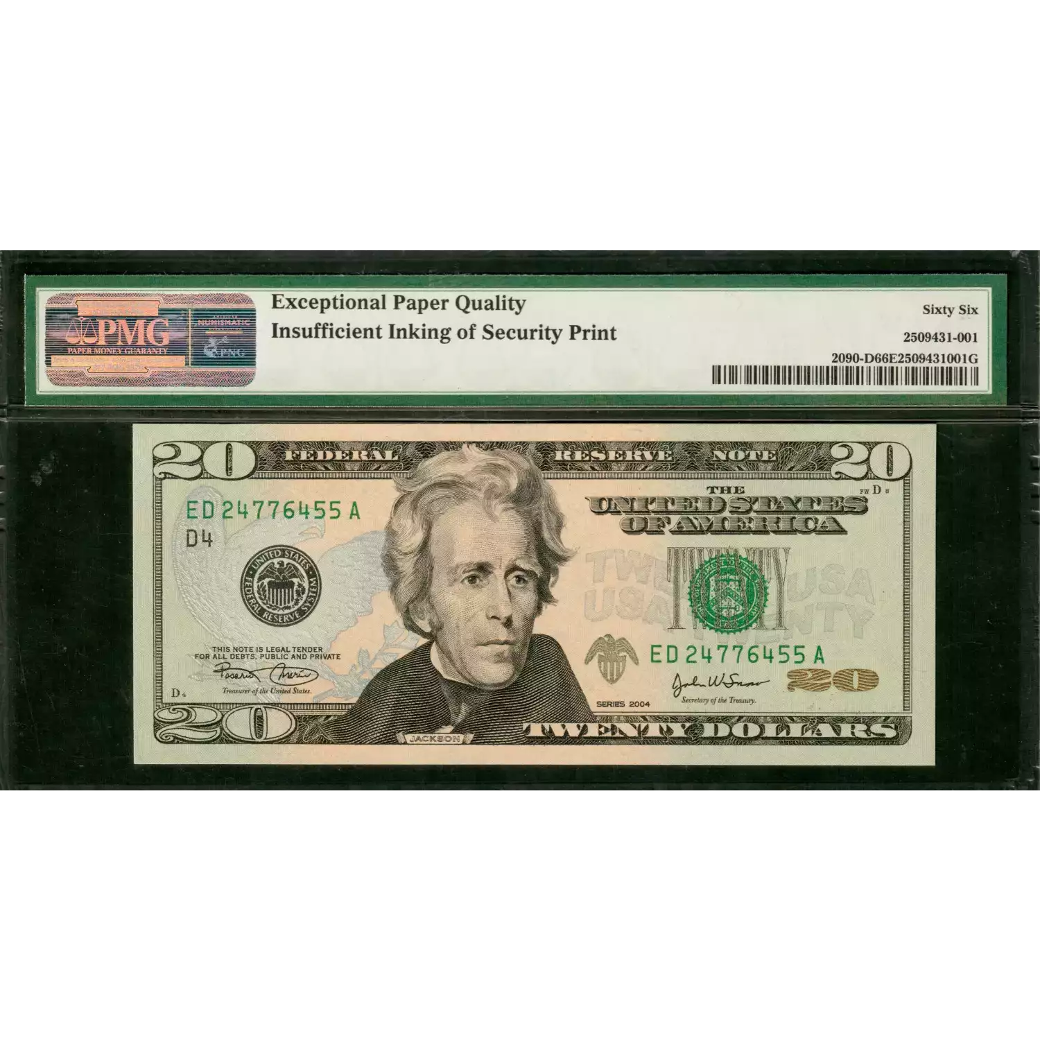 $20 2004 blue-Green seal. Small Size $20 Federal Reserve Notes 2090-D ...