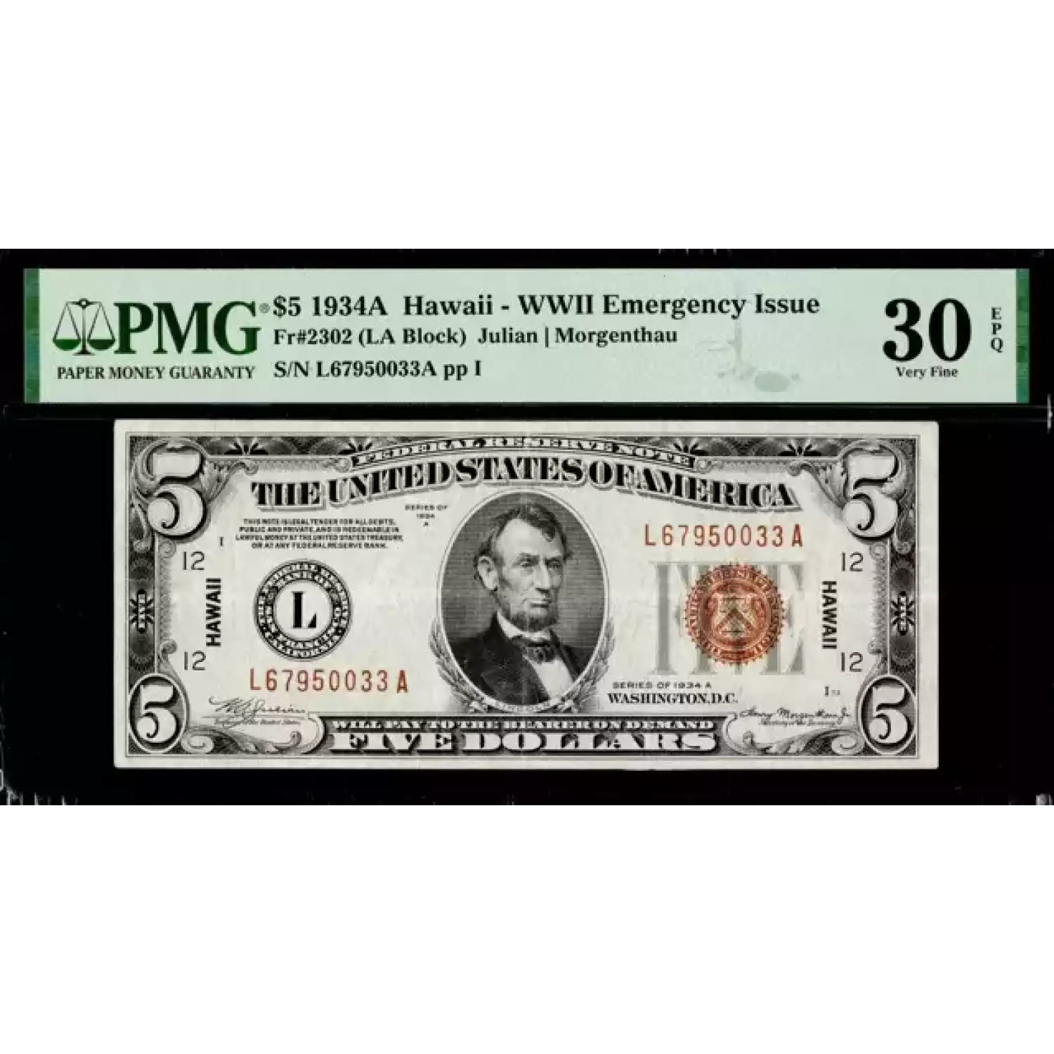 $5 1934-A brown seal Emergency Notes Issued During WW2 2302 - Executive ...