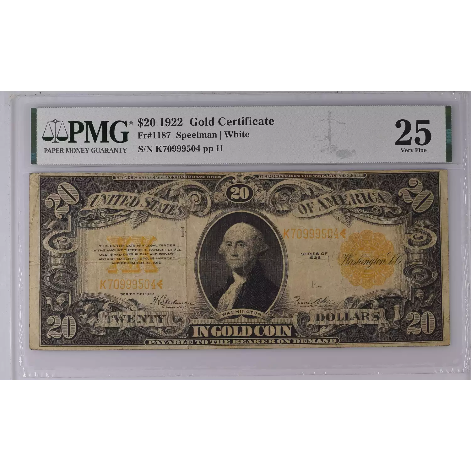 $20 1922 Gold Gold Certificates 1187 - Executive Currency