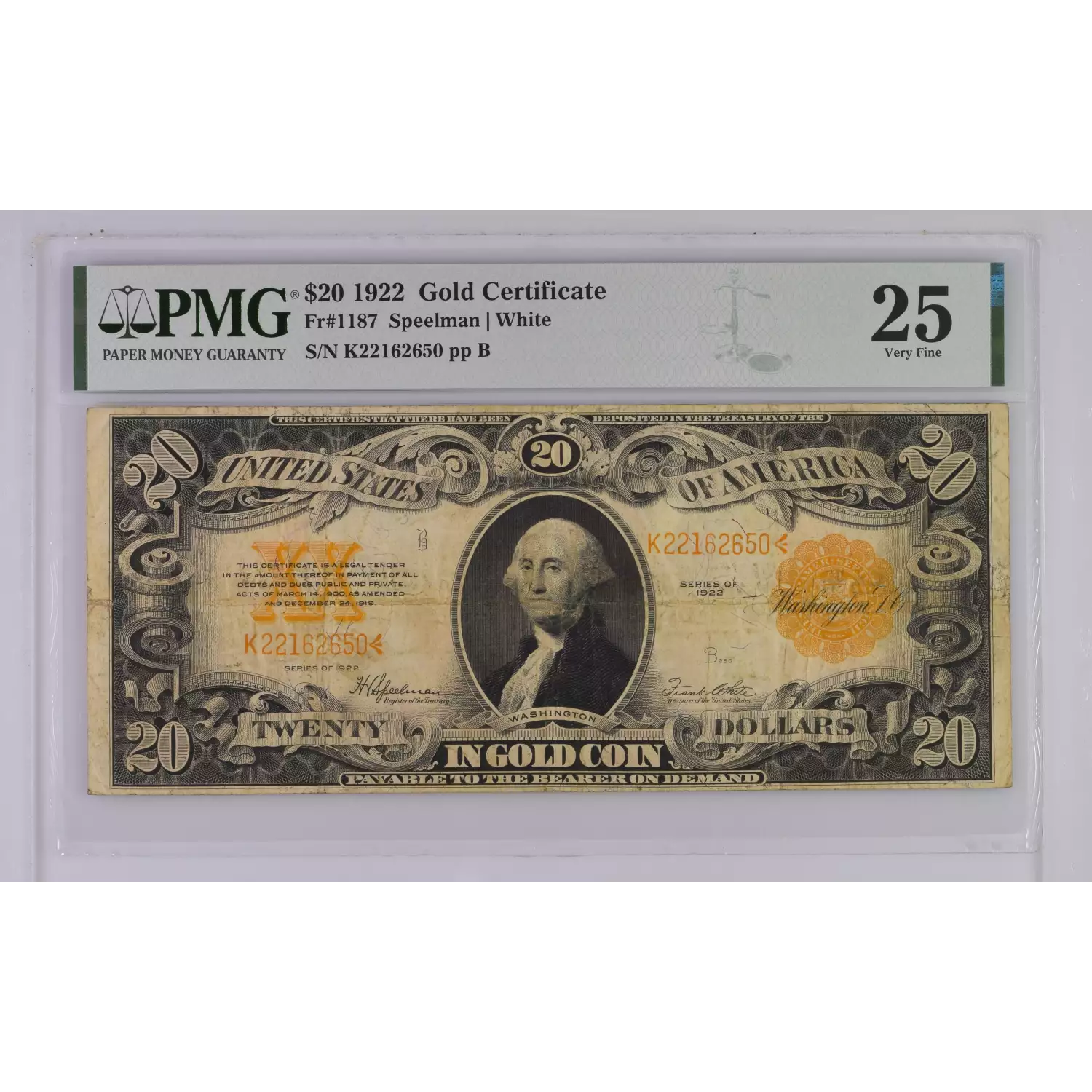 $20 1922 Gold Gold Certificates 1187 - Executive Currency