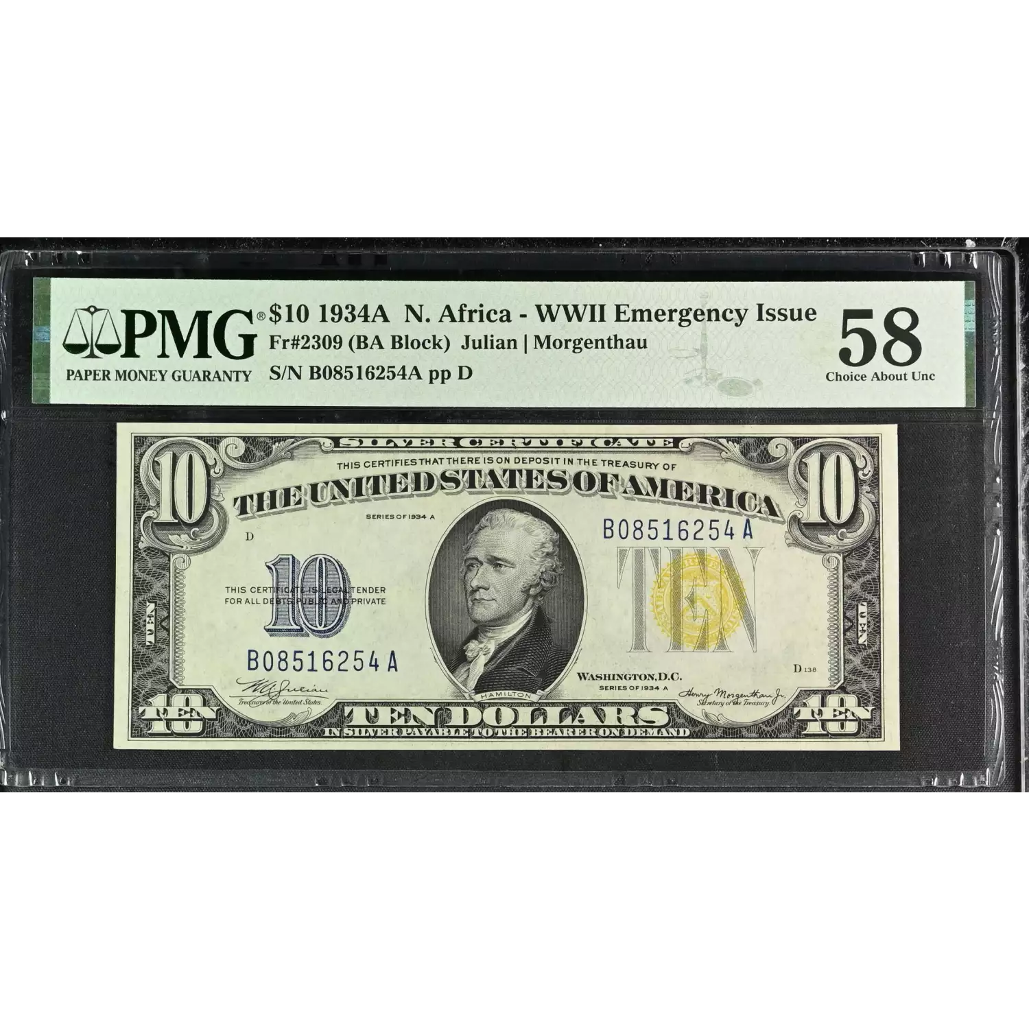 $10 1934-A yellow seal Emergency Notes Issued During WW2 2309 ...